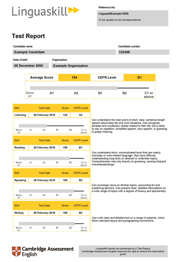 Linguaskill results - Exams Owl
